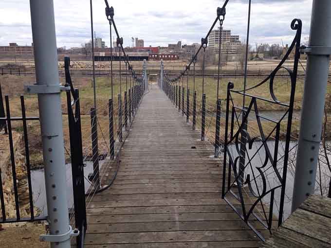 The bridge offers just enough sway to feel adventurous without requiring a liability waiver.