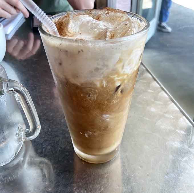 Vanilla iced coffee that's prettier than most desserts and tastes even better than it looks, which is saying something.