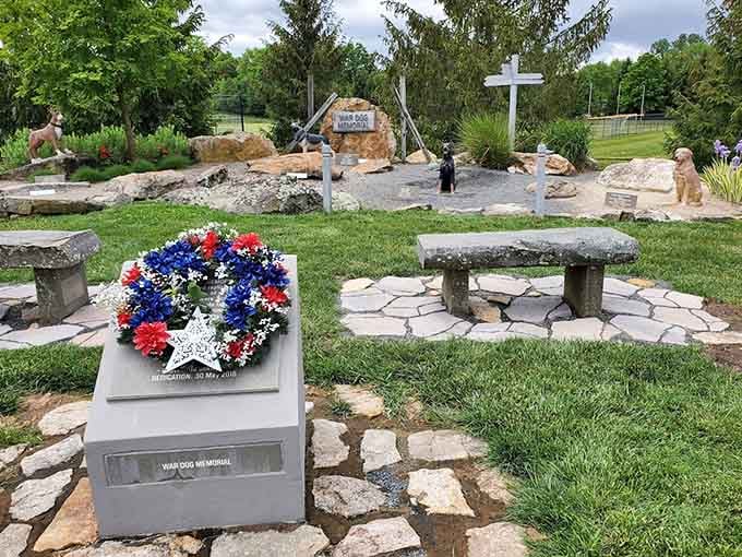 The War Dog Memorial honors four-legged heroes who served, a touching tribute worth pausing for.
