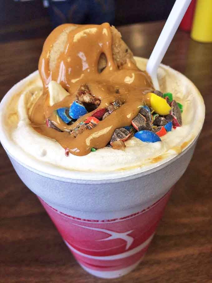 This isn't just a sundae&mdash;it's a carnival in a cup. M&Ms and caramel sauce transform vanilla ice cream into a theme park of flavors.