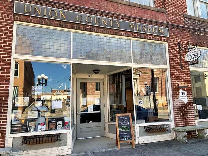 The Union County Museum storefront invites curious visitors to discover local history without requiring a PhD to enjoy it.