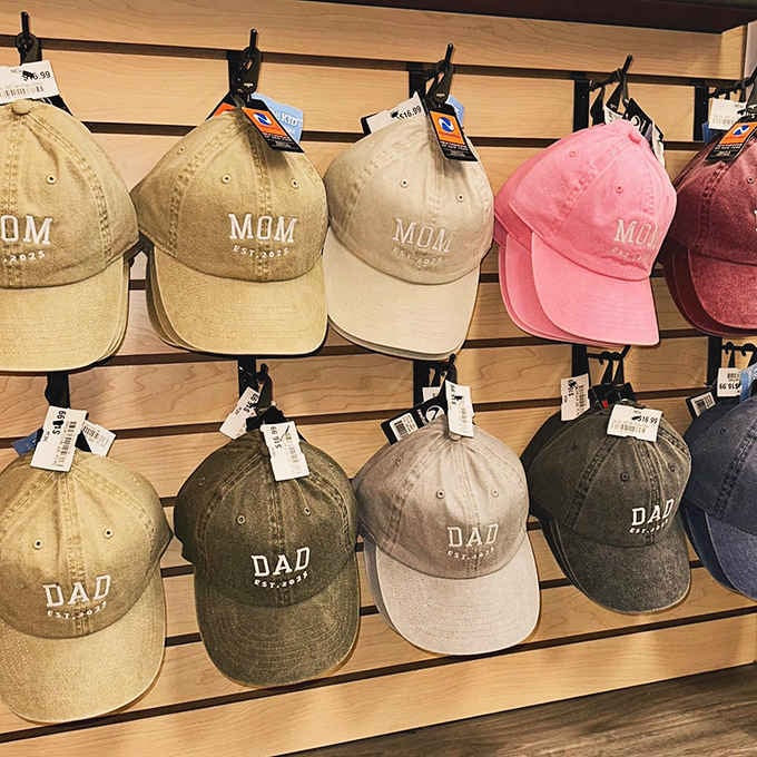 Mom and Dad hats lined up like a Brady Bunch reunion, ready to crown every parent with affordable style.