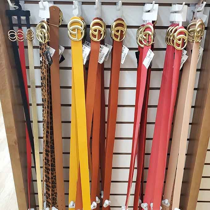 Belts in every color imaginable, ready to hold up your pants and your reputation as a savvy shopper.