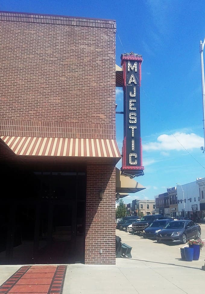 The Majestic Theatre's vintage marquee stands as a beacon of entertainment on a street that values its heritage.