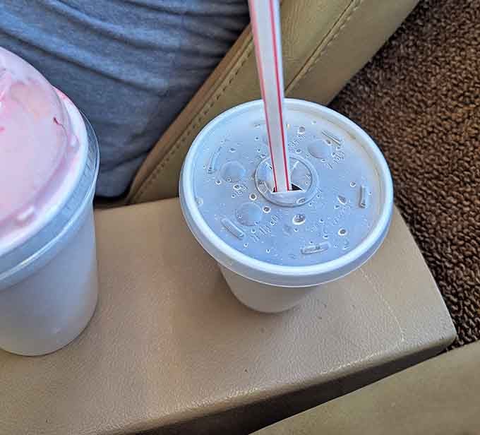 Condensation on the cups tells you everything: these drinks are cold, fresh, and worth the drive.