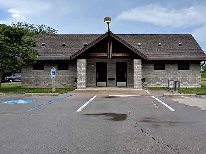 Even the restroom facilities blend seamlessly into the natural setting, because nature calls for everyone, ghost or not.