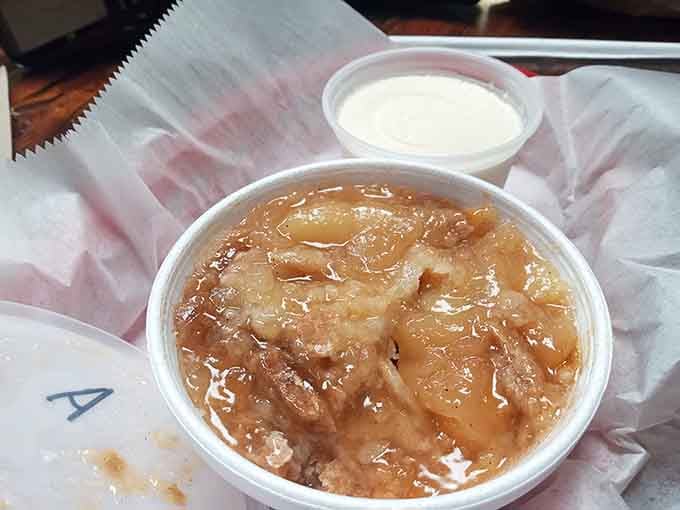 Apple cobbler topped with ice cream: because after all that smoky perfection, you deserve something sweet to complete the experience.