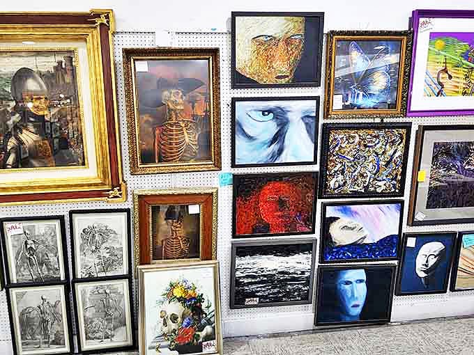 Art for every taste—from classical portraits to modern abstracts. That skeleton painting is just waiting to become your home's conversation starter.