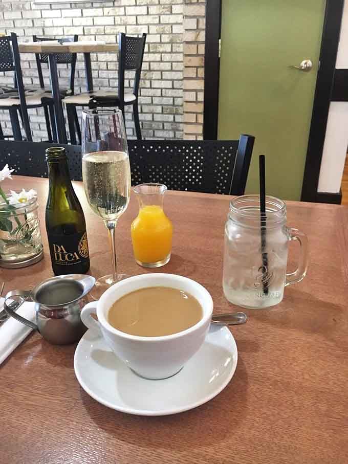 Morning coffee at Skogen comes with optional mimosas, because sometimes breakfast deserves a standing ovation rather than just applause.