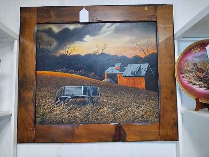 Original artwork featuring rural landscapes adds authentic character to any wall seeking that perfect nostalgic touch.