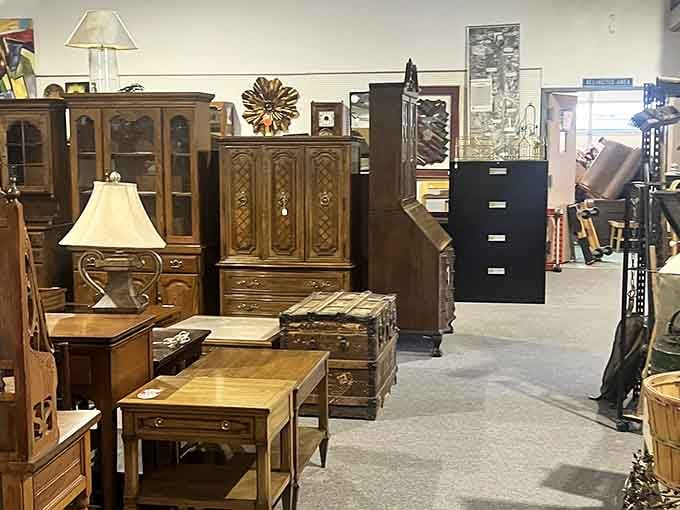 Solid wood furniture that tells stories. These pieces survived decades of family dinners and holiday gatherings before arriving here.