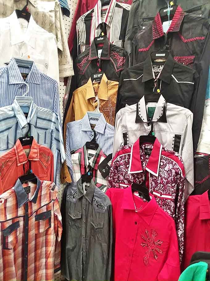 Western shirts in their natural habitat. That embroidered red number isn't just clothing&mdash;it's your ticket to becoming the most interesting person at the barbecue.