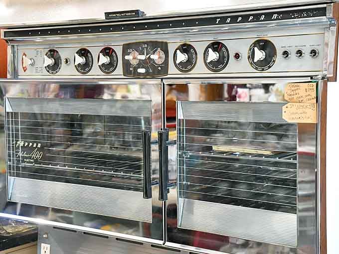 The Tappan stainless steel oven that probably cooked Thanksgiving turkeys when gas was 35 cents a gallon. Mid-century kitchen glory!