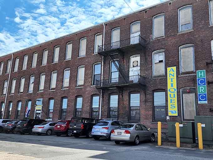 The historic brick fa&ccedil;ade houses treasures within this repurposed industrial building. New Bedford's past lives on in both container and contents.