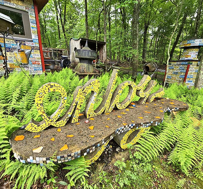 "Enjoy" spelled in mosaic tiles&mdash;a fitting message from a place that constantly pushes the boundaries of conventional home design.