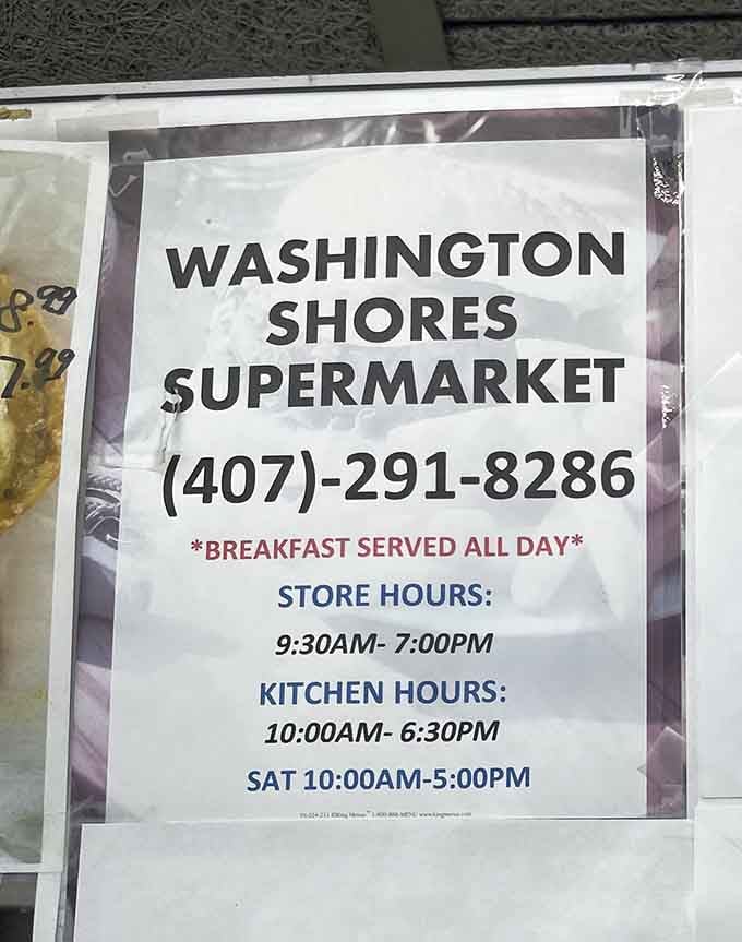 The store hours sign reveals this isn't just a fish market &ndash; they're serving breakfast all day! A hidden gem within a hidden gem.