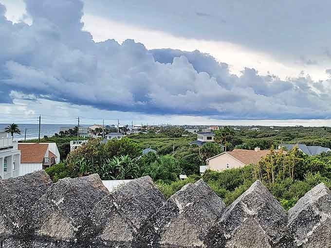From battlements to beach houses&mdash;the view from Castle Otttis reveals the delightful contradiction of medieval architecture overlooking Florida's coastal landscape.