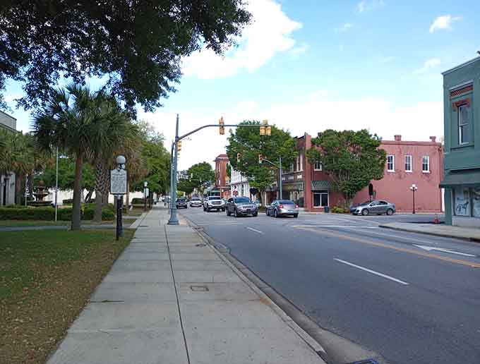 Palm trees and historic buildings create that perfect Southern mix of tropical ease and traditional charm that works.