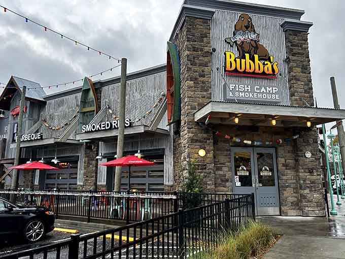 Bubba's brings the party with red umbrellas and string lights that make every meal feel like a celebration worth attending.