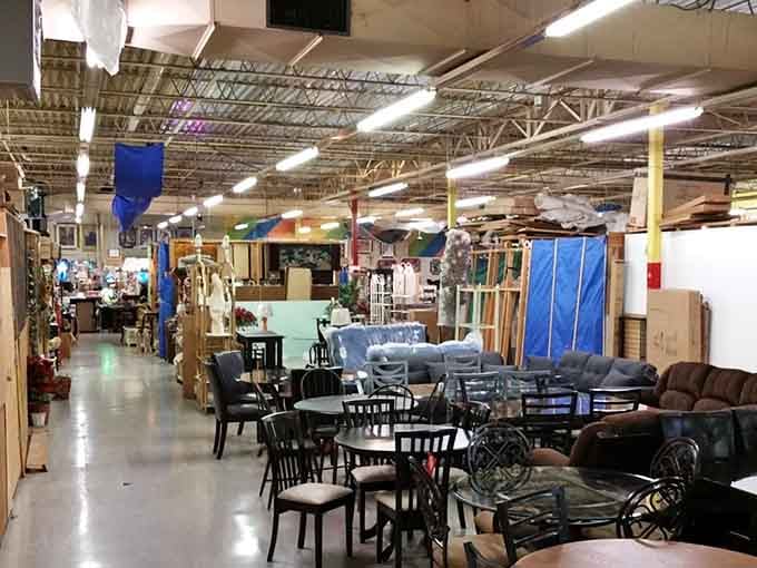 Furniture displays stretch into the distance, offering everything from Victorian elegance to mid-century modern cool.