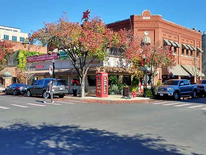 The red British phone booth adds whimsical charm to El Dorado's downtown, where retirement dollars discover new strength.