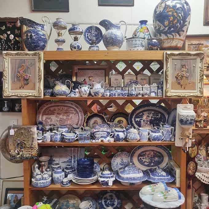 Blue and white china stacked perfectly reminds you of grandmother's Sunday dinners and simpler, elegant times gone by.