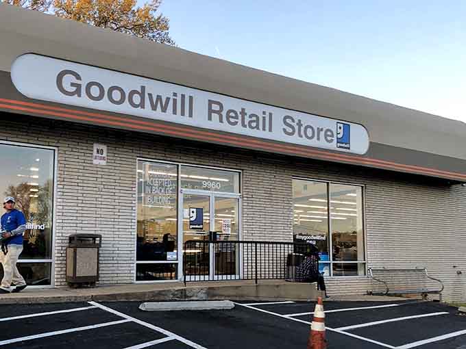 That classic Goodwill storefront promises treasure hunting adventures where yesterday's castoffs become today's perfect finds inside.