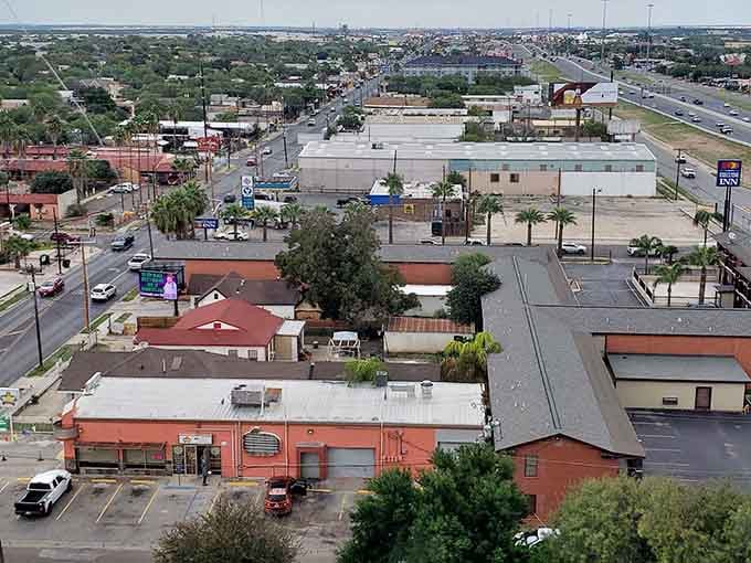 The urban landscape stretches out like a patchwork quilt of neighborhoods, each with its own character and charm.