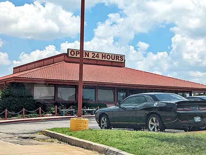 Perry's 24-hour haven for the hungry sports a distinctive red roof &ndash; a round-the-clock sanctuary for comfort food.