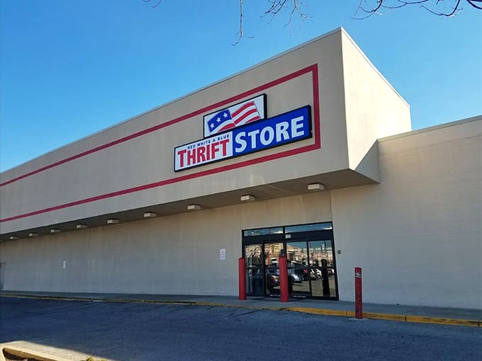 Simple, patriotic, and proudly practical, this storefront doesn't need fancy frills when the deals inside speak for themselves.