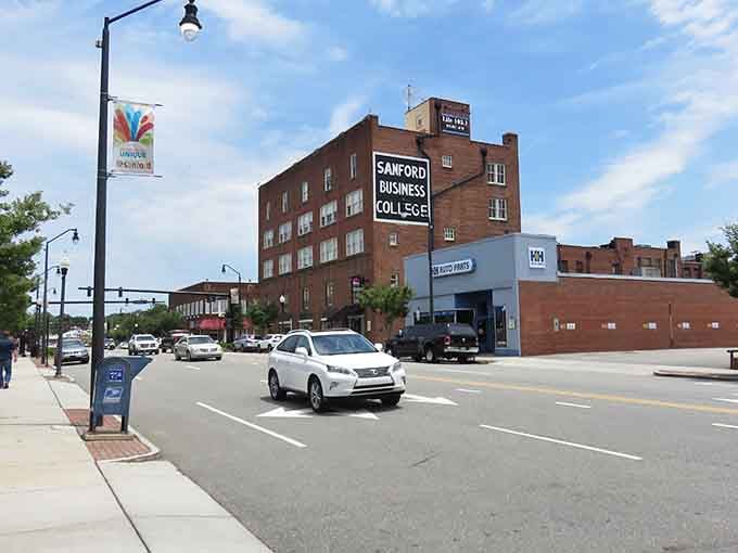Wide streets and modest storefronts create an inviting downtown that welcomes neighbors and strangers alike.