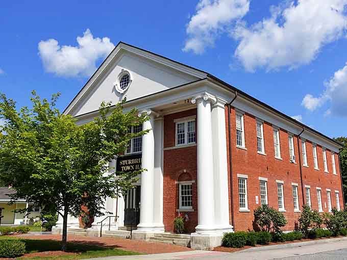 Those stately white columns announce civic pride in a building that could double as a movie set.