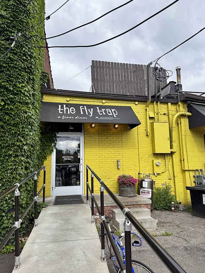 The Fly Trap's sunny yellow exterior is as bright and cheerful as the creative breakfast dishes waiting inside.