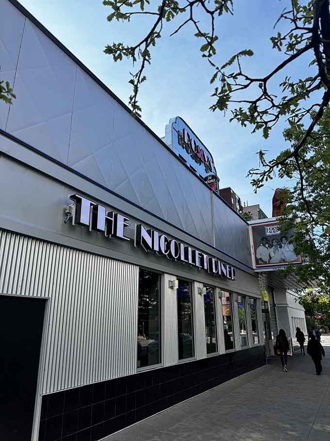 The sleek metallic exterior and retro signage create a timeless diner aesthetic that never goes out of style.