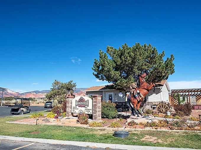Torrey welcomes visitors with a rearing horse statue that captures the wild spirit of this gateway to Capitol Reef.
