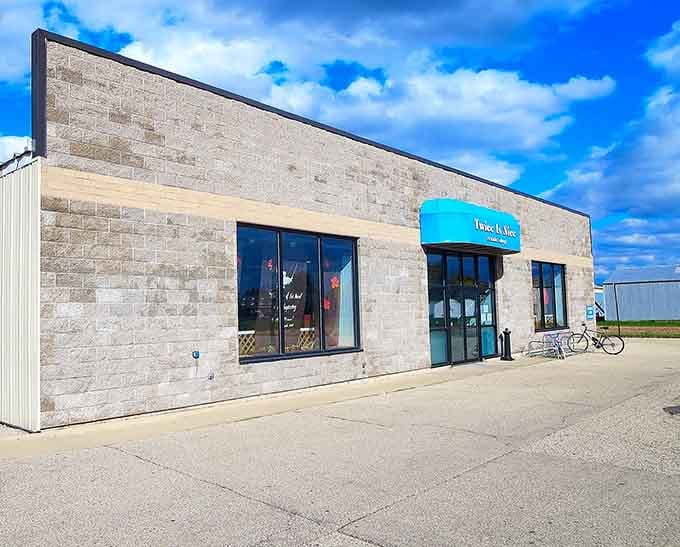 That bright turquoise accent against neutral stone creates a modern aesthetic for discovering yesterday's treasures at tomorrow's prices.