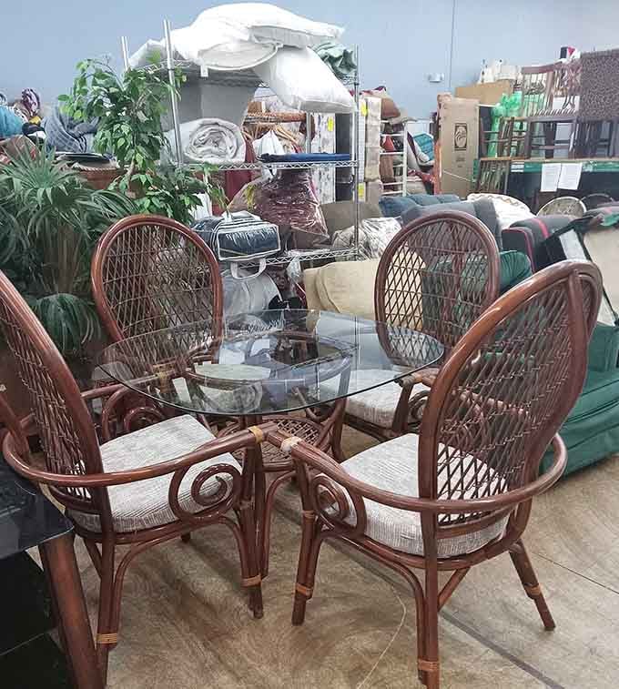 Beautiful wicker dining sets and furniture treasures await discovery at Abilities Unlimited, where quality meets incredible thrift store prices.