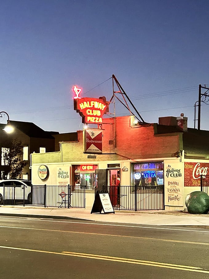 As the sun sets, Casale's neon sign glows like a beacon of Italian-American comfort food history.