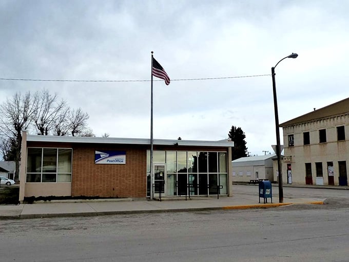 The modern post office in Choteau reflects how this gateway town balances contemporary needs with its role as wilderness access point.