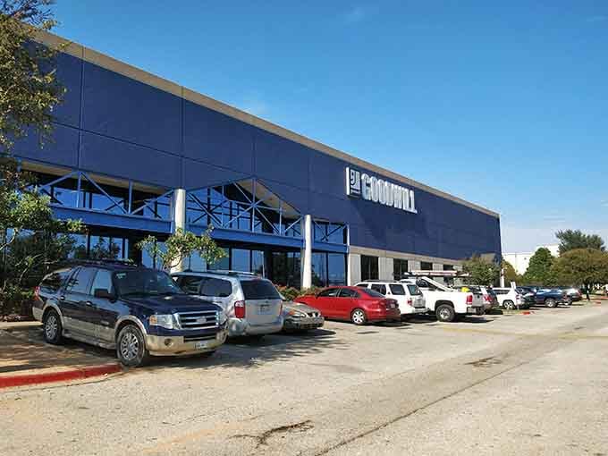 The modern architecture and full lot prove this outlet-style shopping experience attracts serious thrifters from miles around Austin.