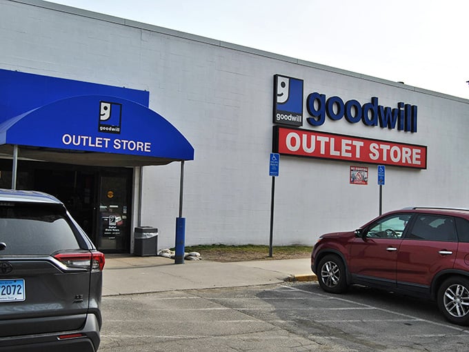 That straightforward Goodwill Outlet sign promises no-frills treasure hunting where patience pays off better than any lottery ticket.