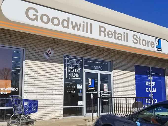 That cheerful "Keep Calm and Go to Goodwill" sign perfectly captures the zen of finding amazing deals without breaking a sweat.