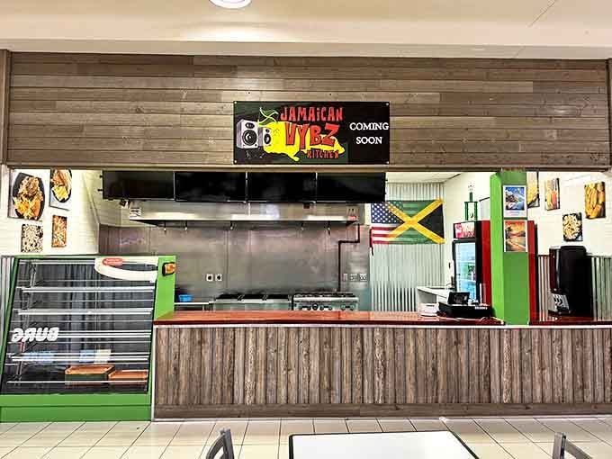 The Jamaican and American flags side by side celebrate fusion cuisine bringing island heat to prairie hearts.