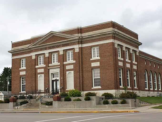 Merrill's historic United States Post Office building represents the beautiful architecture you can enjoy while living on a budget.