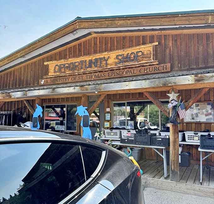 Sun-weathered wood and handmade signs announce this isn't just shopping &ndash; it's a genuine Wyoming experience.