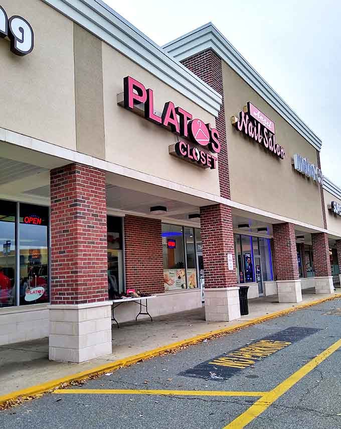 The sleek storefront promises trendy finds inside where yesterday's splurges become today's smart shopping victories for style-conscious bargain hunters.