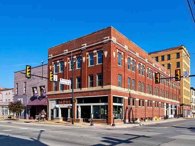 Classic American architecture frames modern businesses in a downtown that balances heritage with contemporary needs perfectly.