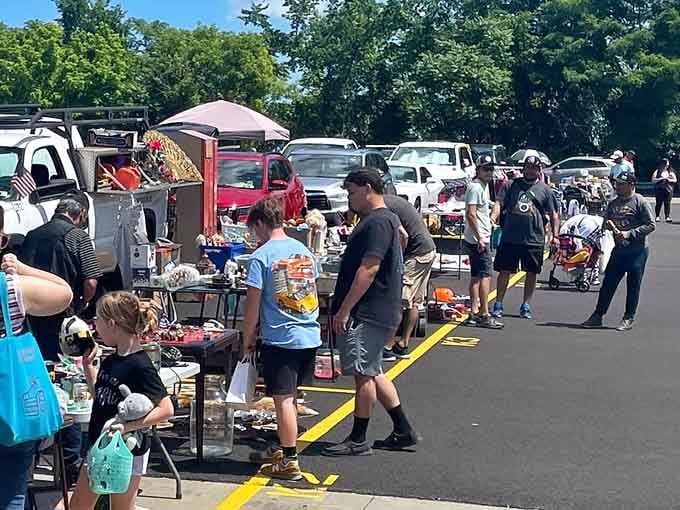 Families browse sun-drenched aisles where one person's castoffs become another's treasured finds at unbeatable weekend prices.