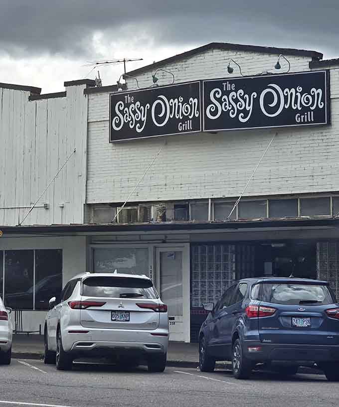 The bold lettering against white siding stands proud, announcing a breakfast destination that's earned its local reputation.