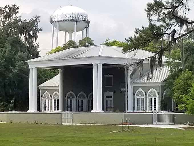 The water tower watches over a bandstand that's hosted more community gatherings than you can count on both hands.